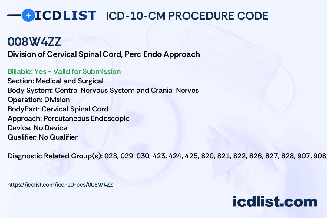 ICD-10-PCS Procedure Code 008W4ZZ - Division of Cervical Spinal Cord ...