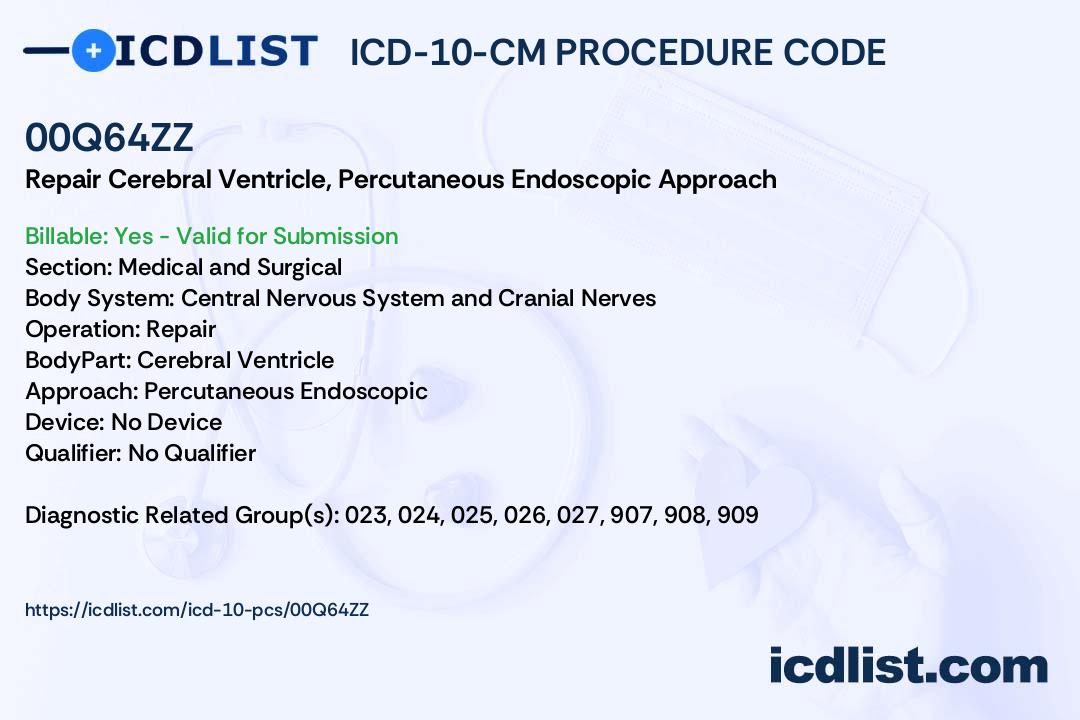 ICD-10-PCS Procedure Code 00Q64ZZ - Repair Cerebral Ventricle ...