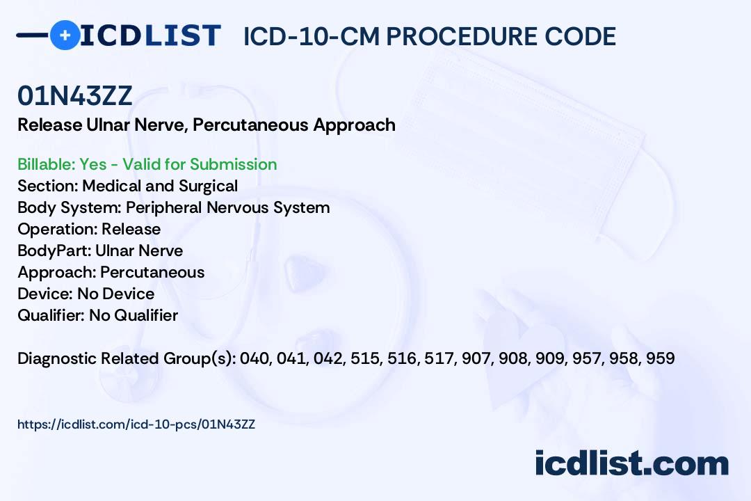 ICD-10-PCS Procedure Code 01N43ZZ - Release Ulnar Nerve, Percutaneous ...