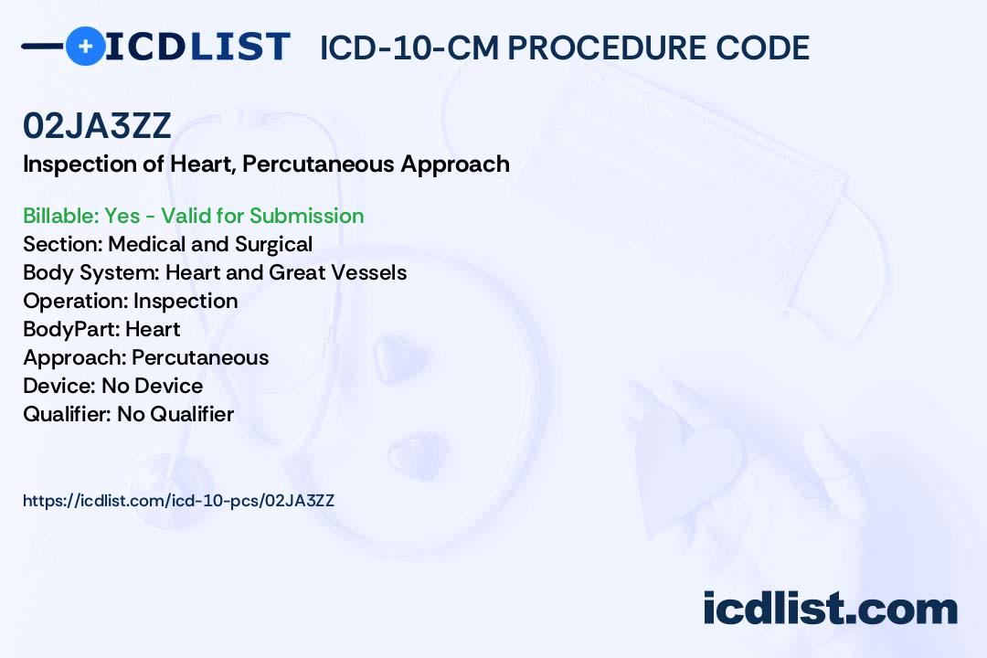 ICD-10-PCS Procedure Code 02JA3ZZ - Inspection of Heart, Percutaneous ...
