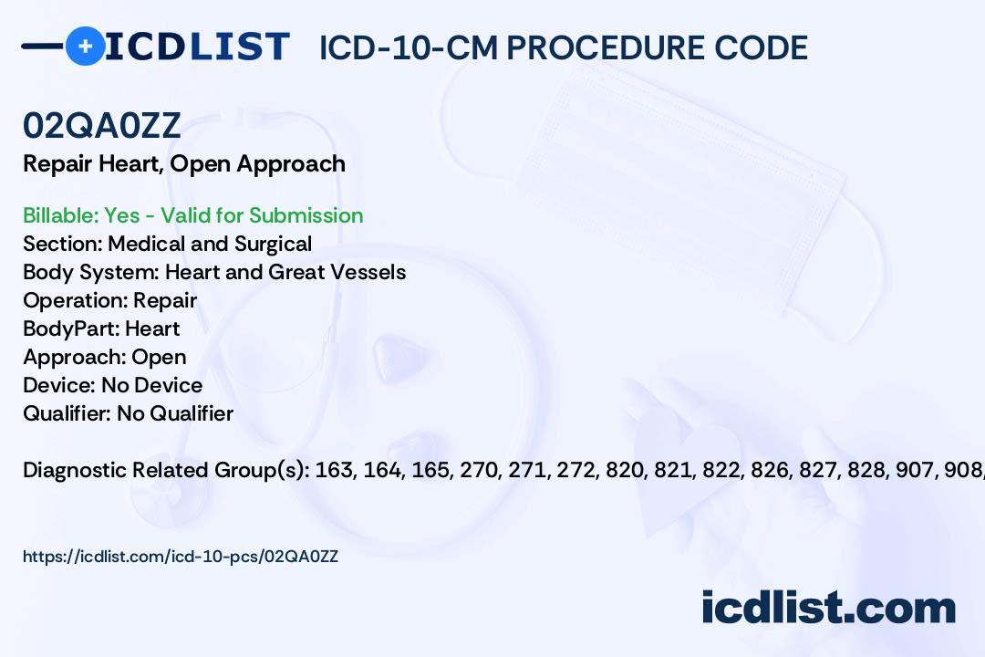 ICD-10-PCS Procedure Code 02QA0ZZ - Repair Heart, Open Approach