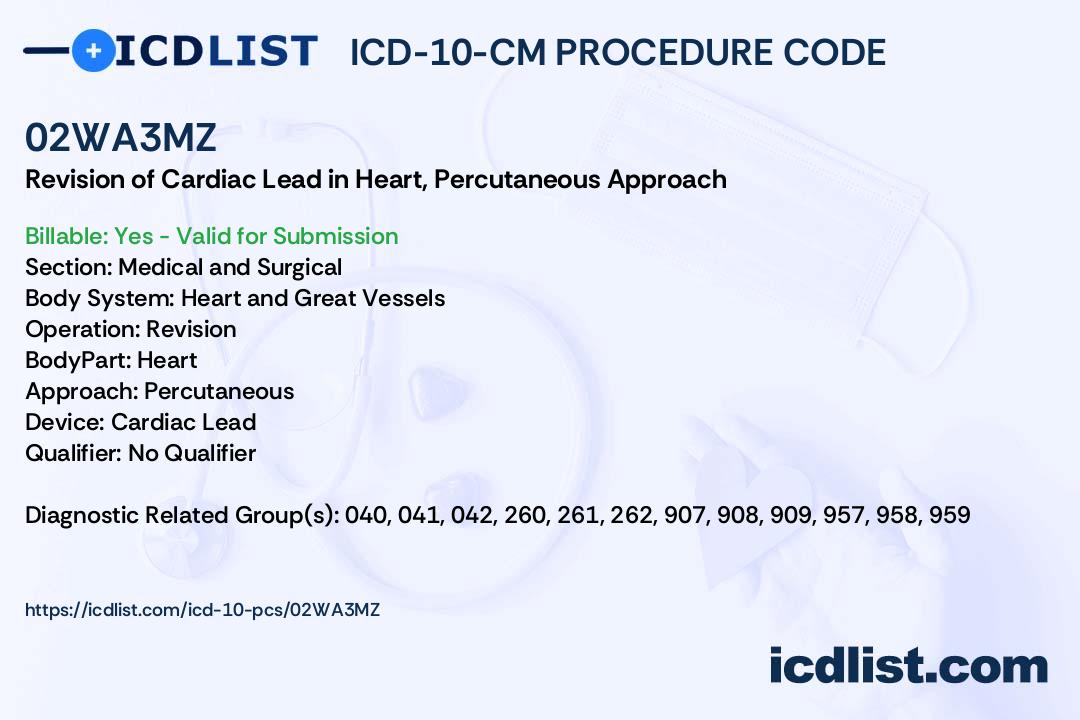 ICD-10-PCS Procedure Code 02WA3MZ - Revision of Cardiac Lead in Heart ...