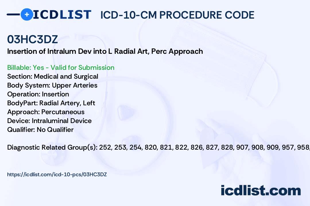 ICD-10-PCS Procedure Code 03HC3DZ - Insertion of Intraluminal Device ...