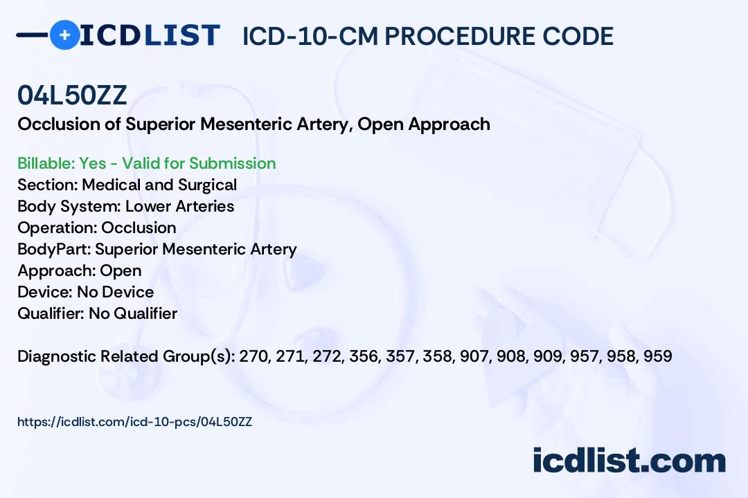 ICD-10-PCS Procedure Code 04L50ZZ - Occlusion of Superior Mesenteric ...