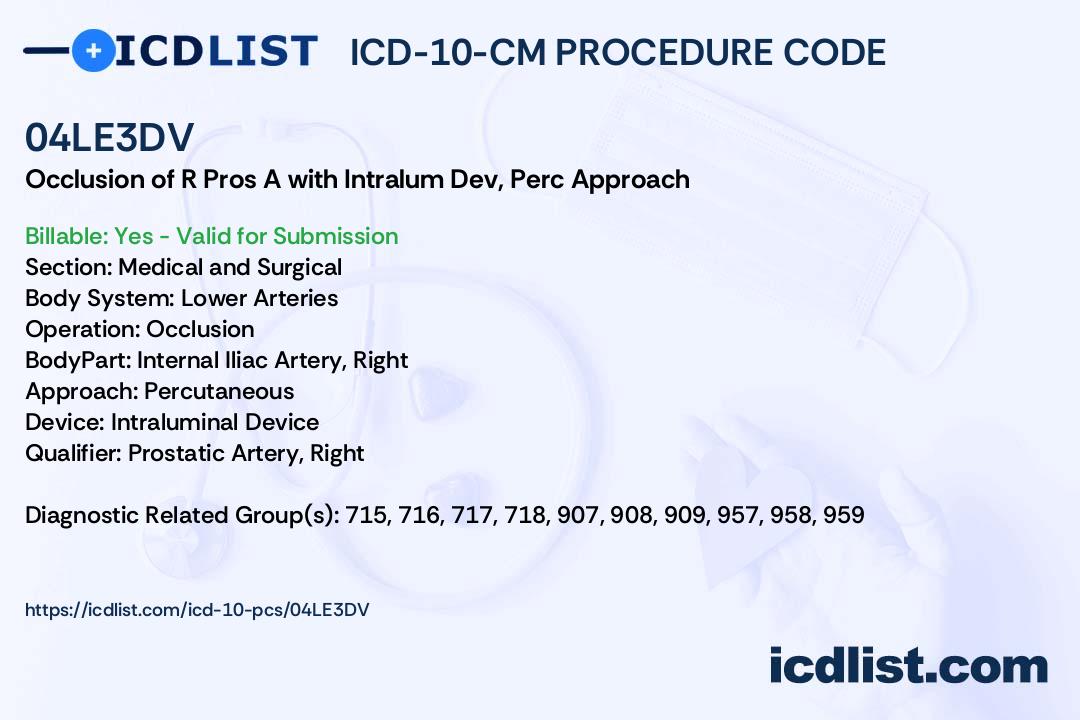 ICD-10-PCS Procedure Code 04LE3DV - Occlusion of Right Prostatic Artery ...
