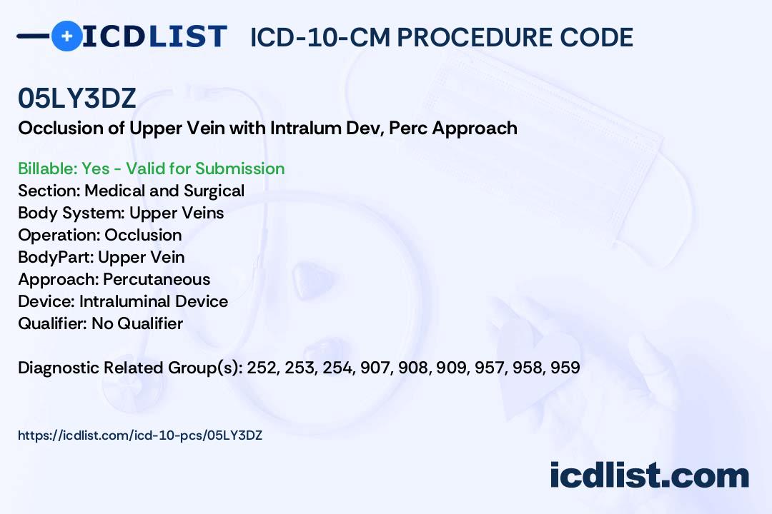 ICD-10-PCS Procedure Code 05LY3DZ - Occlusion of Upper Vein with ...