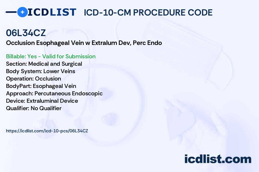ICD-10-PCS Procedure Code 06L34CZ - Occlusion of Esophageal Vein with ...