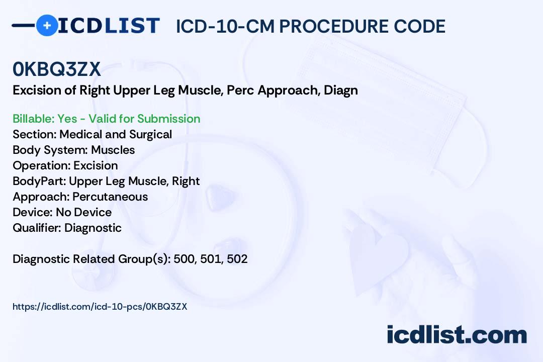 ICD-10-PCS Procedure Code 0KBQ3ZX - Excision of Right Upper Leg Muscle ...