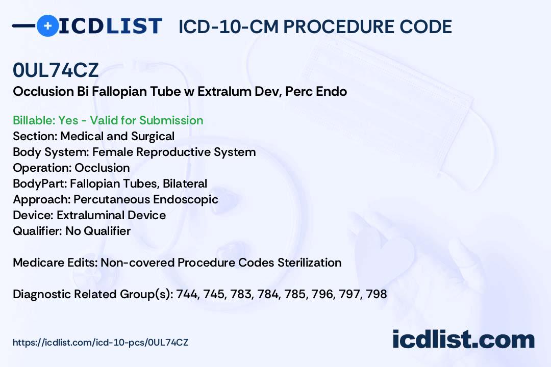 ICD-10-PCS Procedure Code 0UL74CZ - Occlusion of Bilateral Fallopian ...