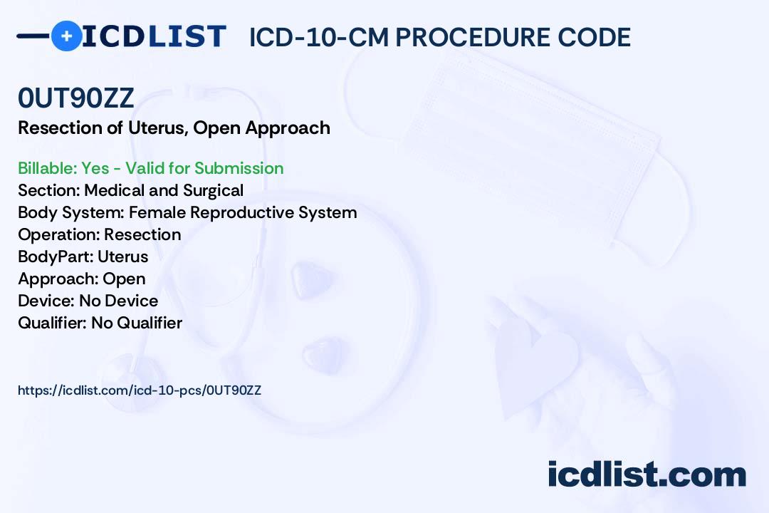 ICD 10 PCS Procedure Code 0UT90ZZ Resection Of Uterus Open Approach ICD 10 PCS Procedure Code 0UT90ZZ Resection Of Uterus Open Approach