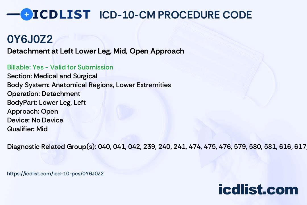ICD-10-PCS Procedure Code 0Y6J0Z2 - Detachment at Left Lower Leg, Mid ...