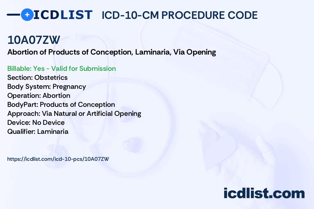 ICD-10-PCS Procedure Code 10A07ZW - Abortion of Products of Conception ...