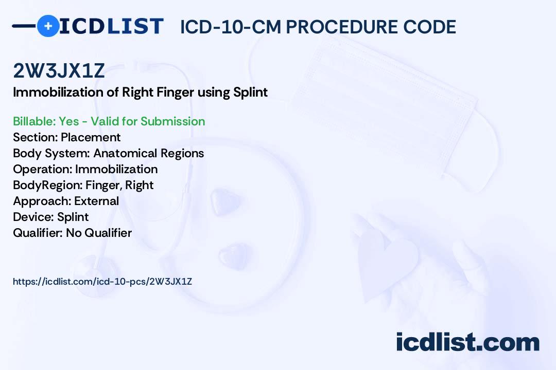 ICD-10-PCS Procedure Code 2W3JX1Z - Immobilization of Right Finger ...