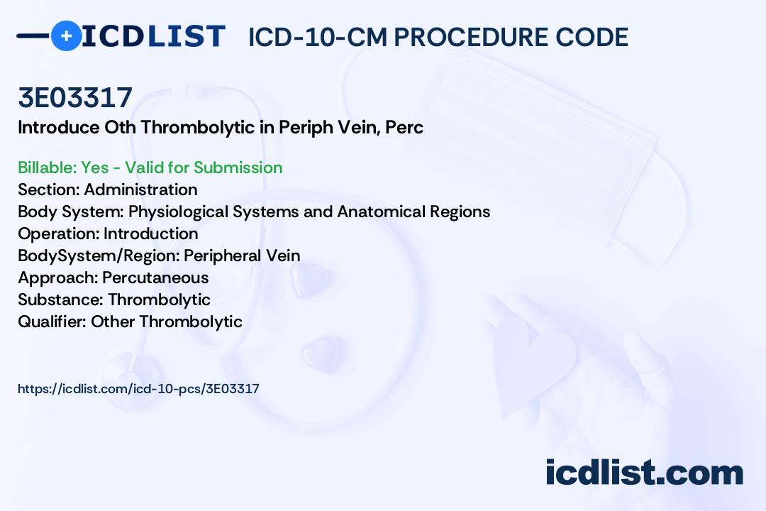 ICD-10-PCS Procedure Code 3E03317 - Introduction of Other Thrombolytic ...