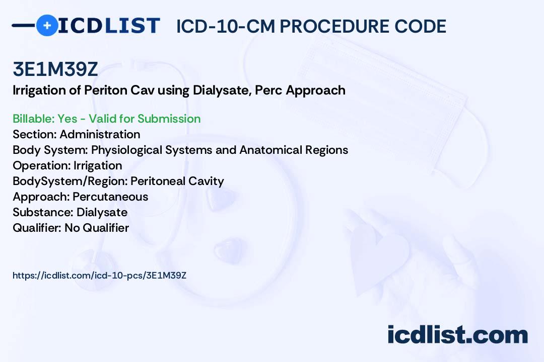 ICD-10-PCS Procedure Code 3E1M39Z - Irrigation of Peritoneal Cavity ...