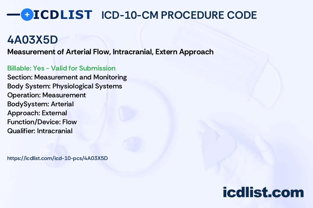 ICD-10-PCS Procedure Code 4A03X5D - Measurement of Arterial Flow ...