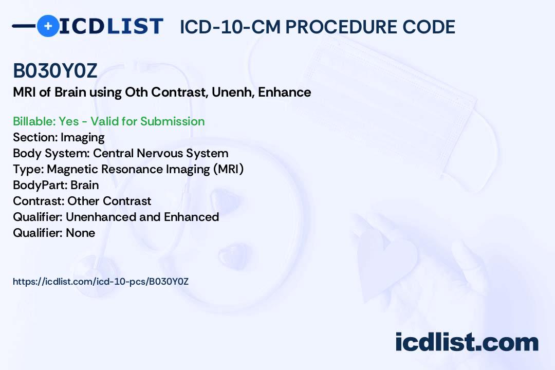 ICD-10-PCS Procedure Code B030Y0Z - Magnetic Resonance Imaging (MRI) of ...