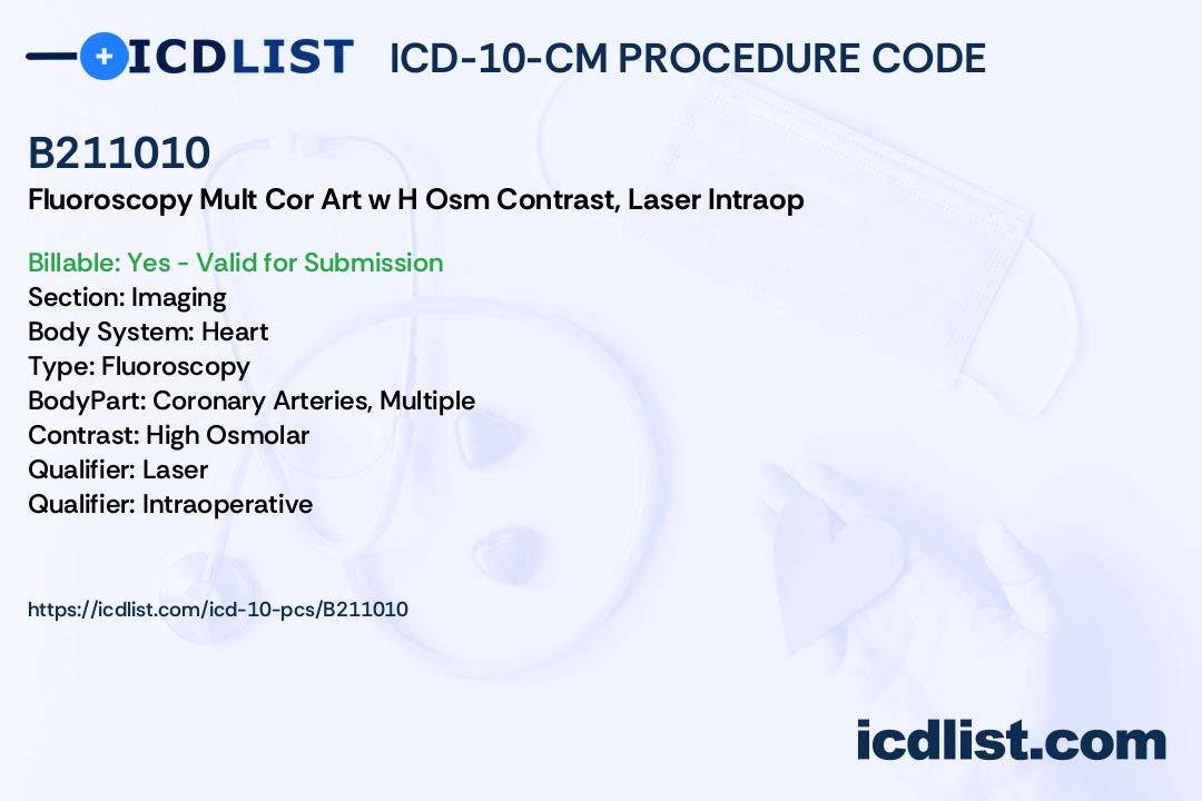 ICD-10-PCS Procedure Code B211010 - Fluoroscopy of Multiple Coronary ...