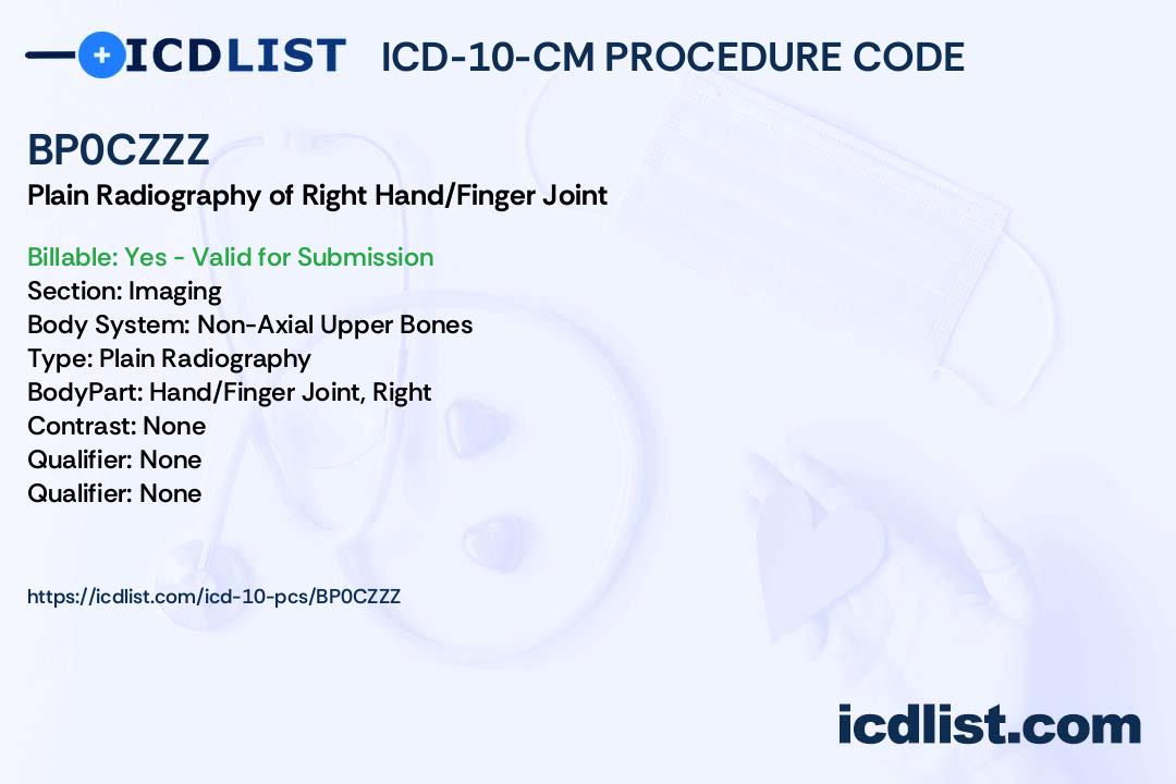 ICD-10-PCS Procedure Code BP0CZZZ - Plain Radiography of Right Hand ...