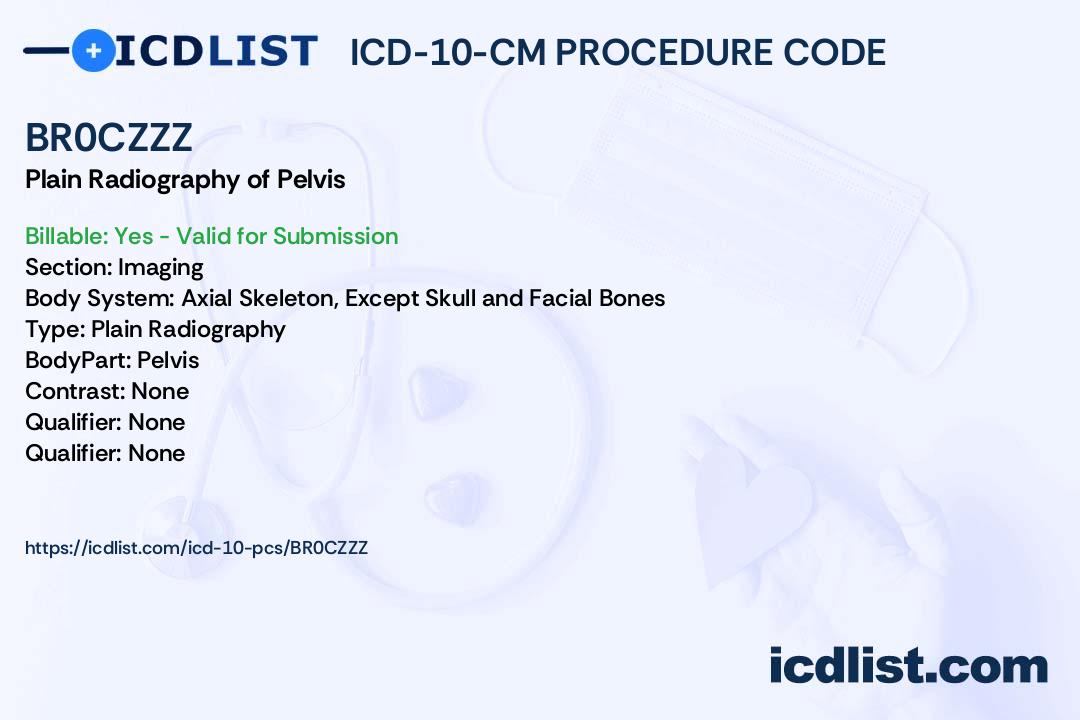 ICD-10-PCS Procedure Code BR0CZZZ - Plain Radiography of Pelvis