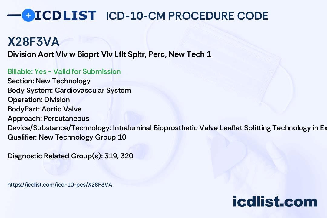 ICD-10-PCS Procedure Code X28F3VA - Division of Aortic Valve using ...
