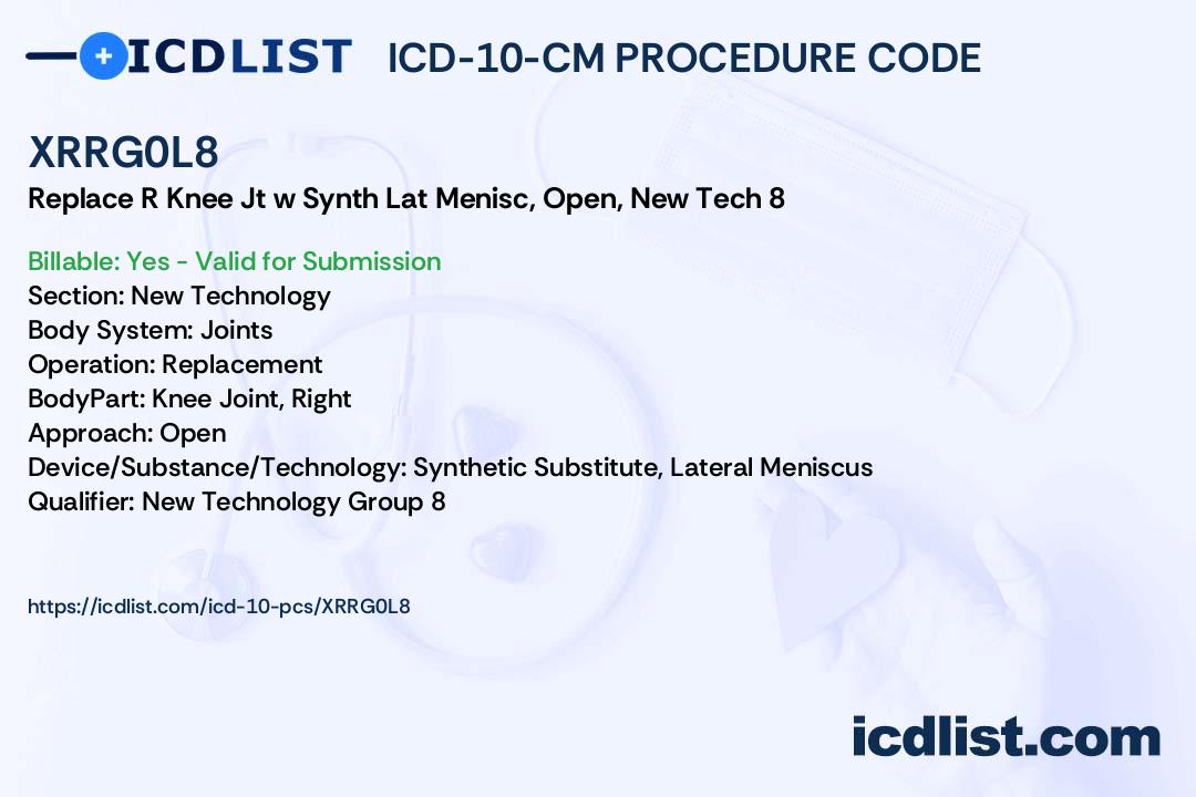 ICD-10-PCS Procedure Code XRRG0L8 - Replacement of Right Knee Joint ...