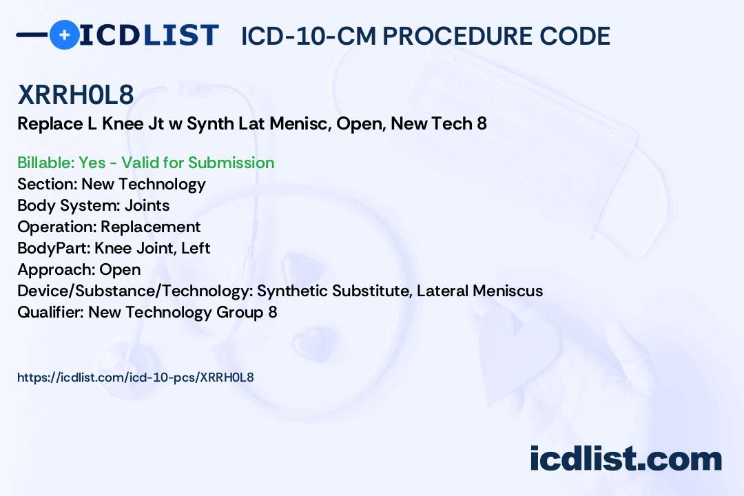 ICD-10-PCS Procedure Code XRRH0L8 - Replacement of Left Knee Joint with ...