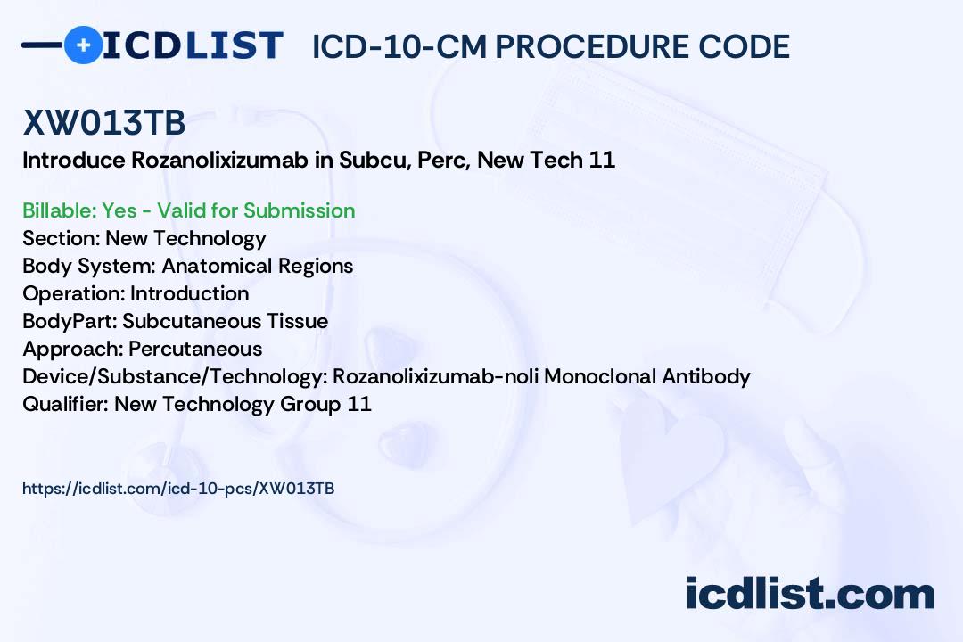 ICD-10-PCS Procedure Code XW013TB - Introduction of Rozanolixizumab ...