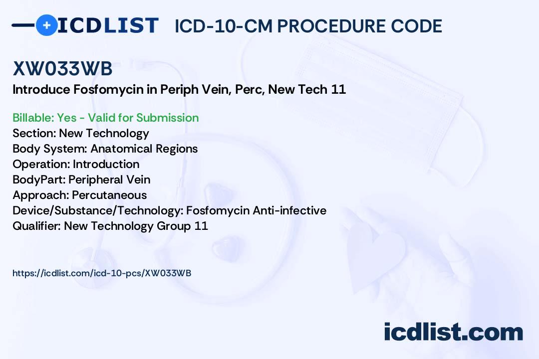 ICD-10-PCS Procedure Code XW033WB - Introduction of Fosfomycin Anti ...