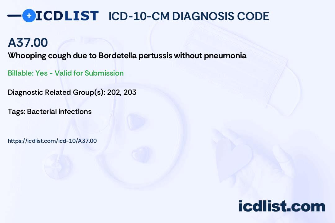 ICD-10-CM Diagnosis Code A37.00 - Whooping cough due to Bordetella ...