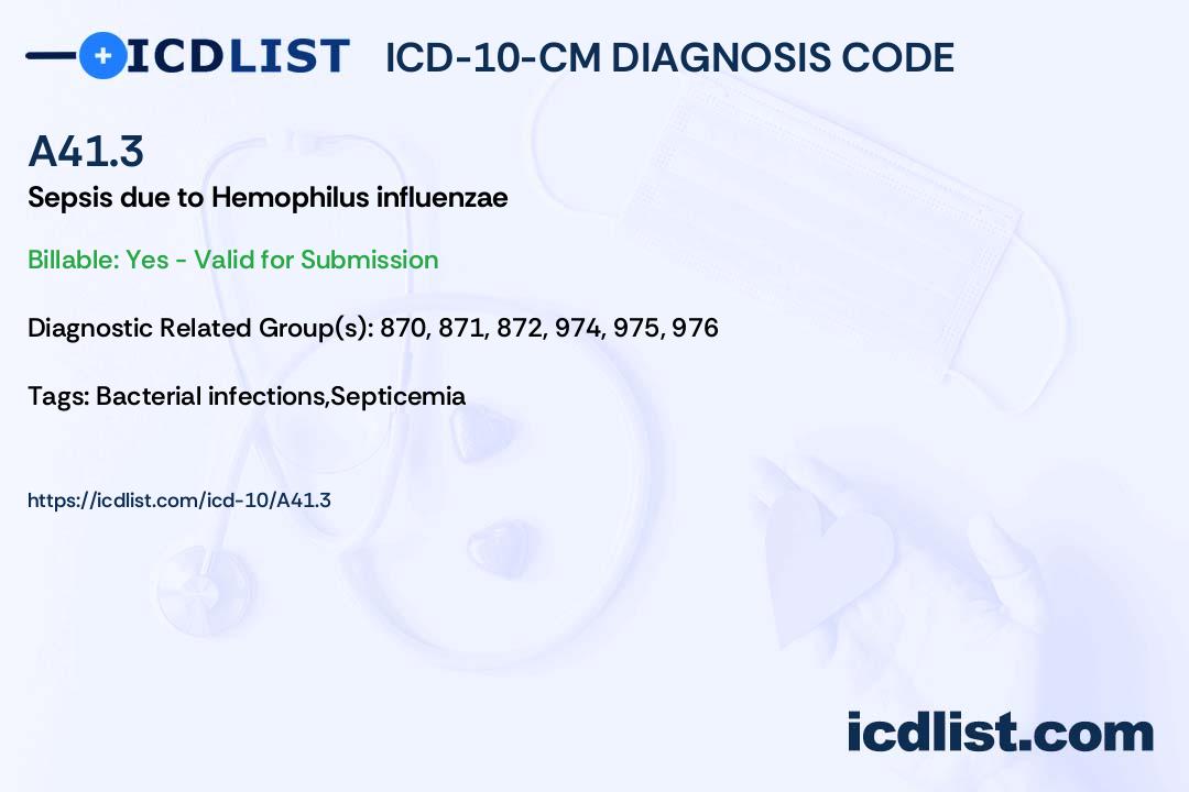 ICD-10-CM Diagnosis Code A41.3 - Sepsis due to Hemophilus influenzae