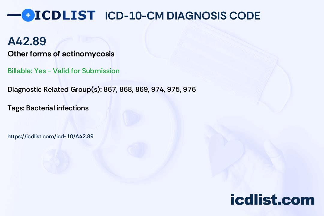 ICD-10-CM Diagnosis Code A42.89 - Other forms of actinomycosis