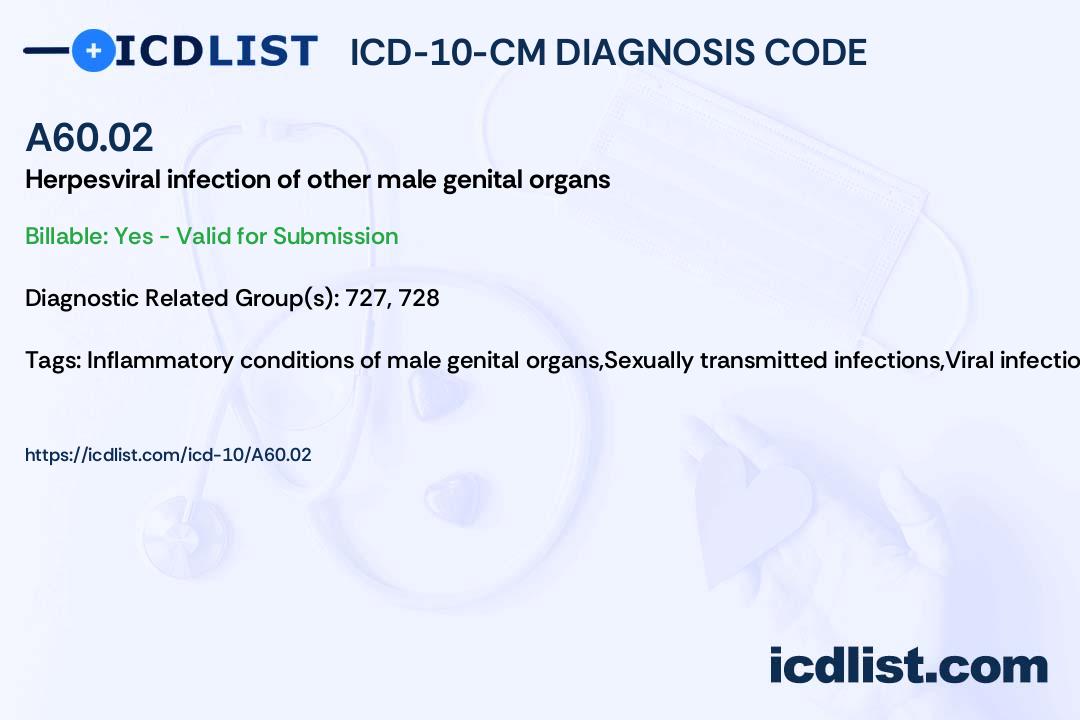 ICD-10-CM Diagnosis Code A60.02 - Herpesviral infection of other male ...