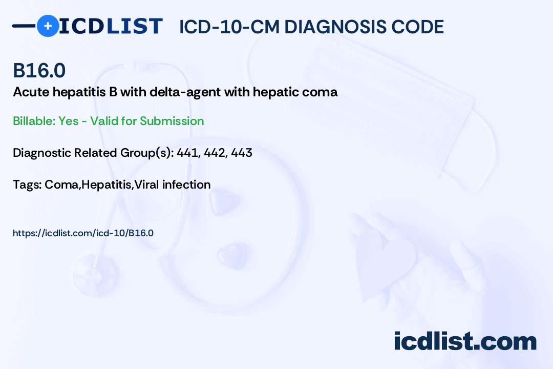 ICD-10-CM Diagnosis Code B16.0 - Acute hepatitis B with delta-agent ...