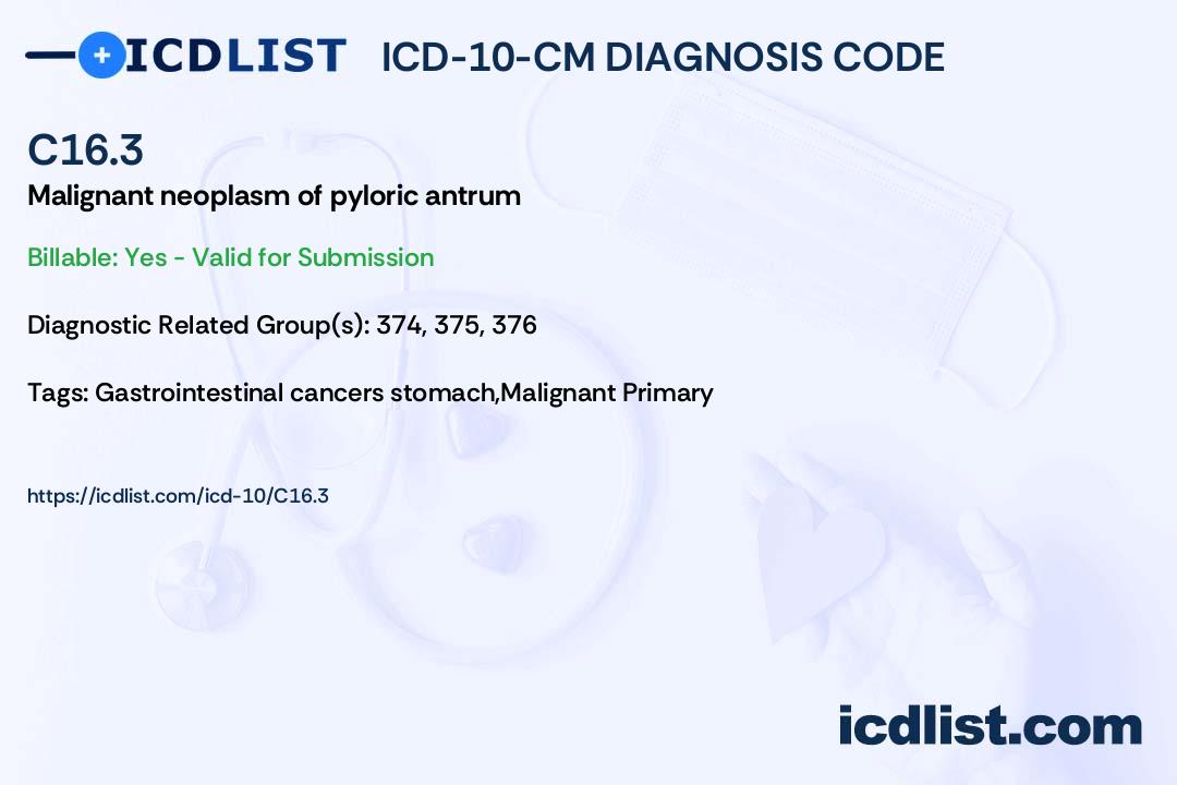 ICD-10-CM Diagnosis Code C16.3 - Malignant neoplasm of pyloric antrum