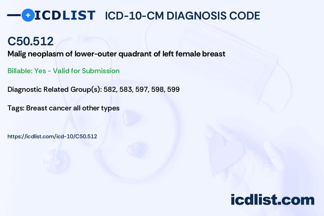 ICD-10-CM Diagnosis Code C50.512 - Malignant neoplasm of lower-outer quadrant of left female breast