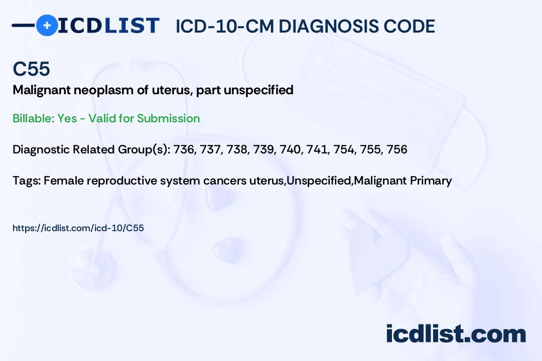 ICD 10 CM Diagnosis Code C55 Malignant Neoplasm Of Uterus Part ICD 10 CM Diagnosis Code C55 Malignant Neoplasm Of Uterus Part