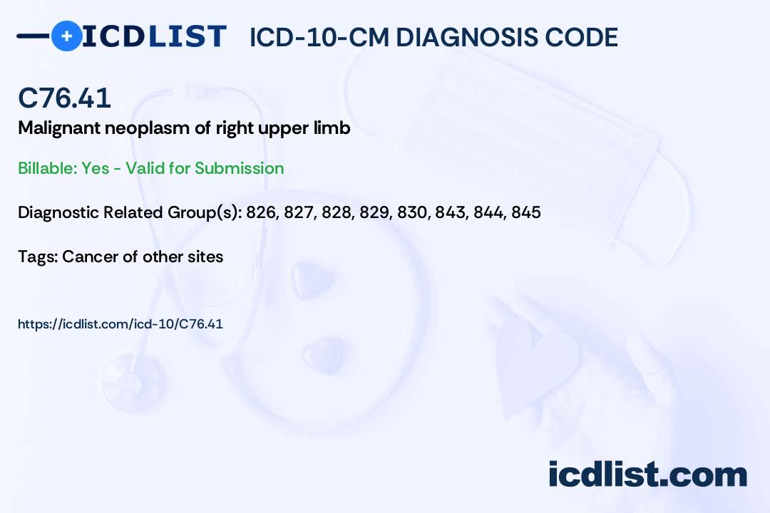 ICD-10-CM Diagnosis Code C76.41 - Malignant neoplasm of right upper limb