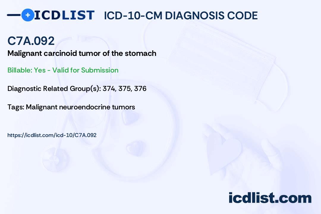 ICD-10-CM Diagnosis Code C7A.092 - Malignant carcinoid tumor of the stomach