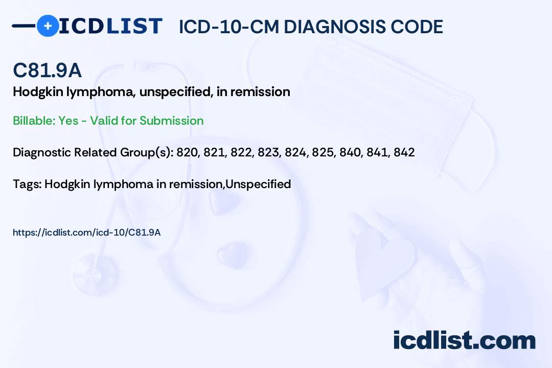 ICD-10-CM Diagnosis Code C81.9A - Hodgkin lymphoma, unspecified, in ...