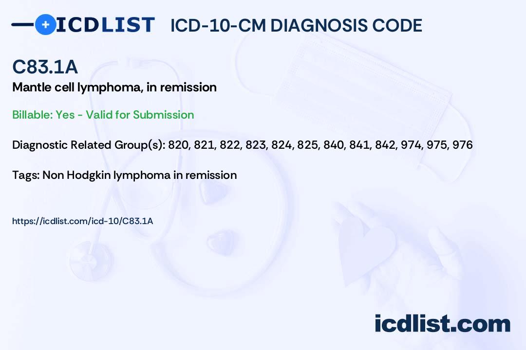 ICD-10-CM Diagnosis Code C83.1A - Mantle cell lymphoma, in remission