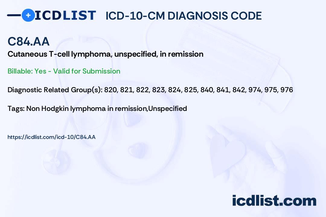 ICD-10-CM Diagnosis Code C84.AA - Cutaneous T-cell lymphoma ...