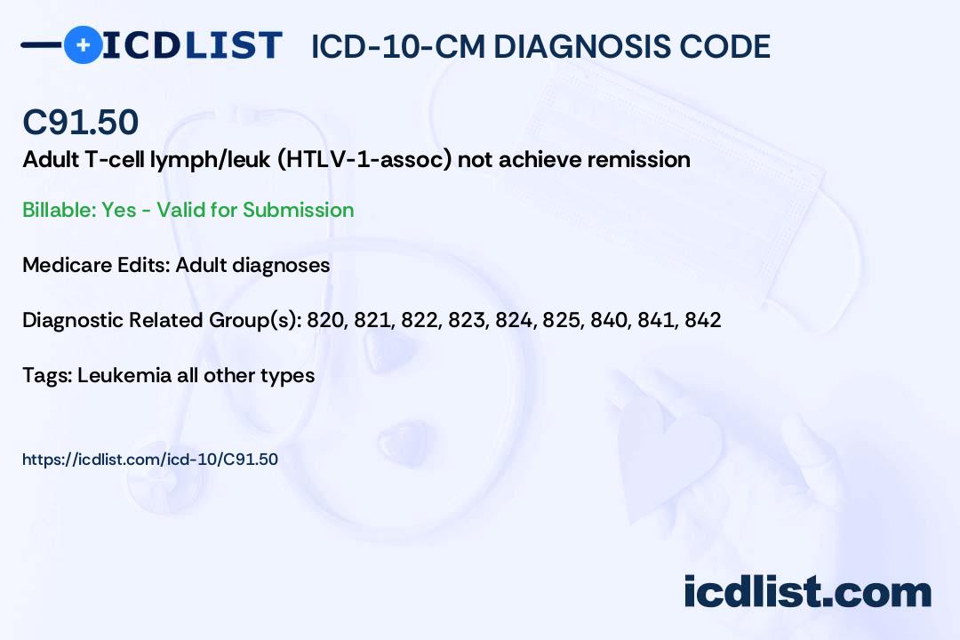ICD-10-CM Diagnosis Code C91.50 - Adult T-cell lymphoma/leukemia (HTLV ...