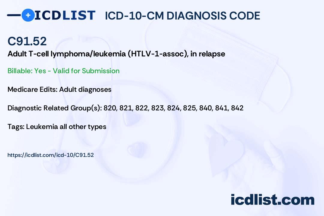 ICD-10-CM Diagnosis Code C91.52 - Adult T-cell lymphoma/leukemia (HTLV ...