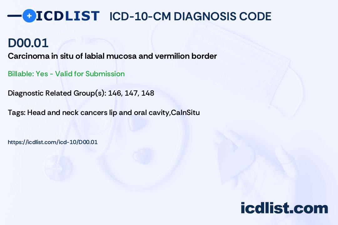 ICD-10-CM Diagnosis Code D00.01 - Carcinoma in situ of labial mucosa ...