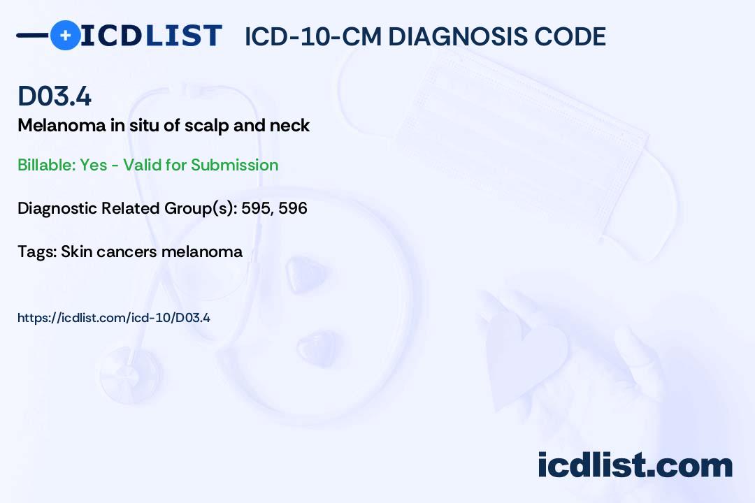 ICD-10-CM Diagnosis Code D03.4 - Melanoma in situ of scalp and neck