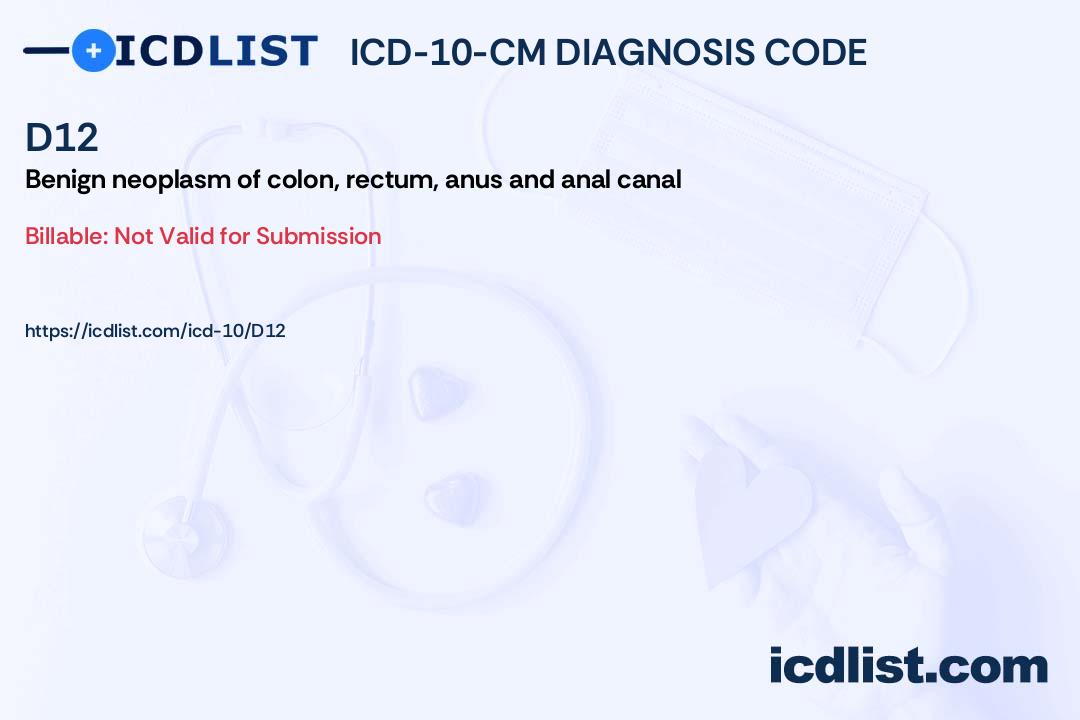 ICD-10-CM Diagnosis Code D12 - Benign neoplasm of colon, rectum, anus ...