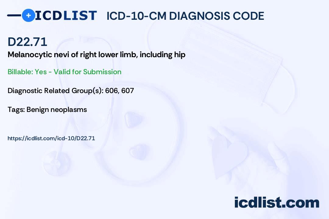 ICD-10-CM Diagnosis Code D22.71 - Melanocytic nevi of right lower limb ...