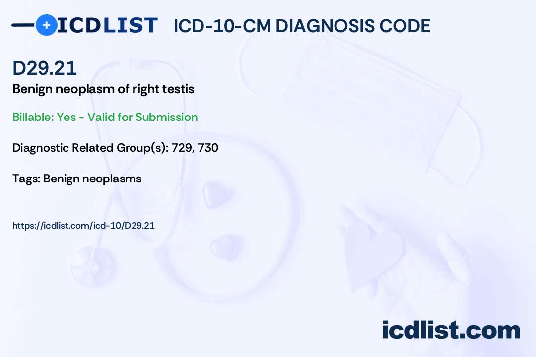 ICD-10-CM Diagnosis Code D29.21 - Benign neoplasm of right testis