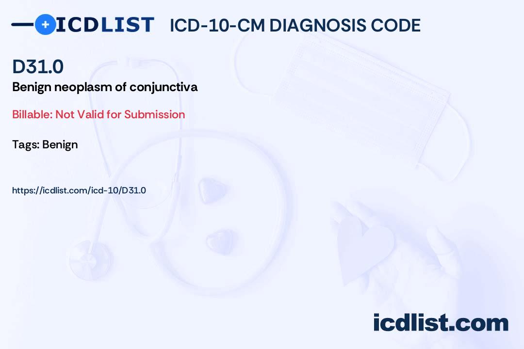 ICD-10-CM Diagnosis Code D31.0 - Benign neoplasm of conjunctiva